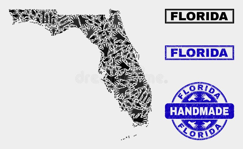 Handmade Composition of Florida State Map and Scratched Stamp Stock ...