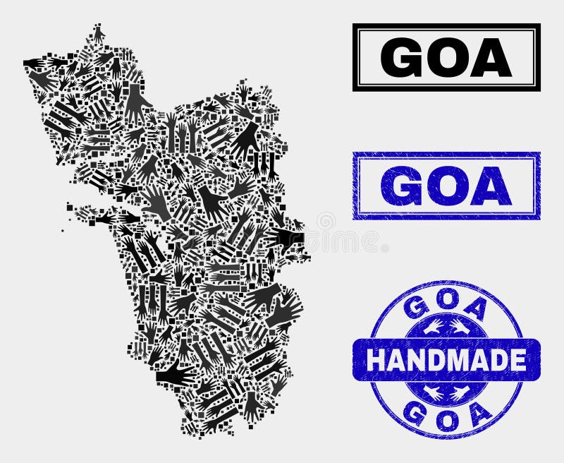 Handmade Composition of Goa State Map and Scratched Stamp Stock Vector ...