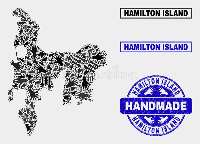 Handmade Composition of Hamilton Island Map and Textured Stamp Stock ...