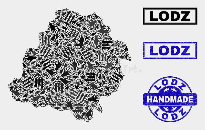 Handmade Composition of Lodz Voivodeship Map and Scratched Stamp Stock ...