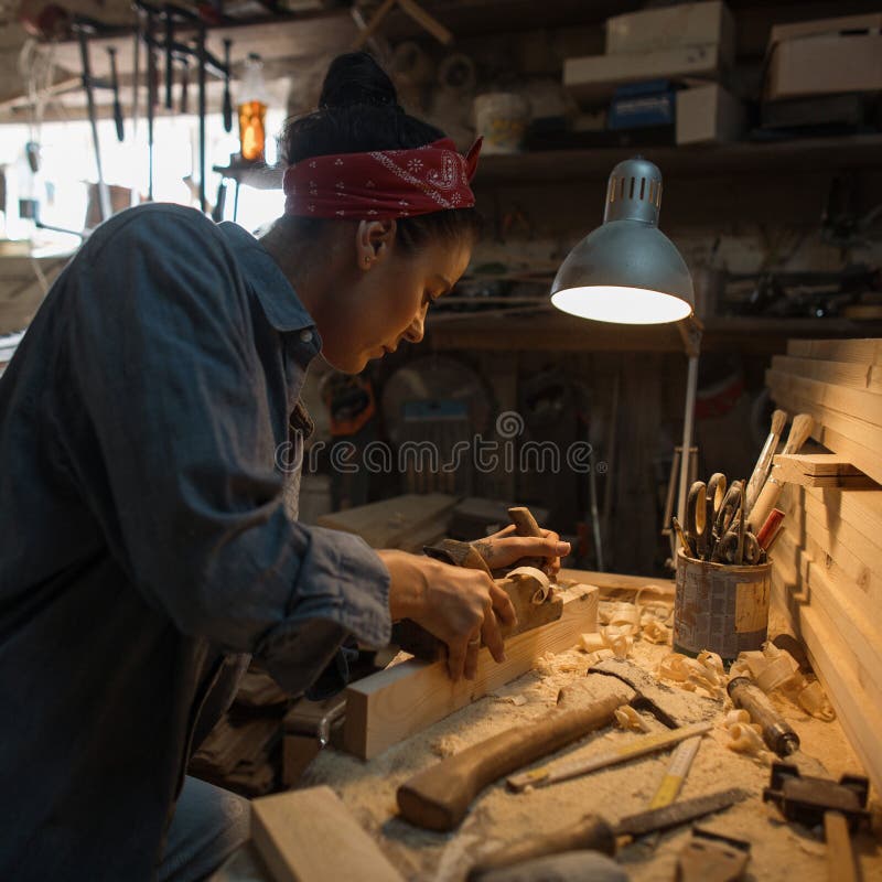 Handmade Concept. Craftsman Works in a Wood Workshop Stock Photo ...