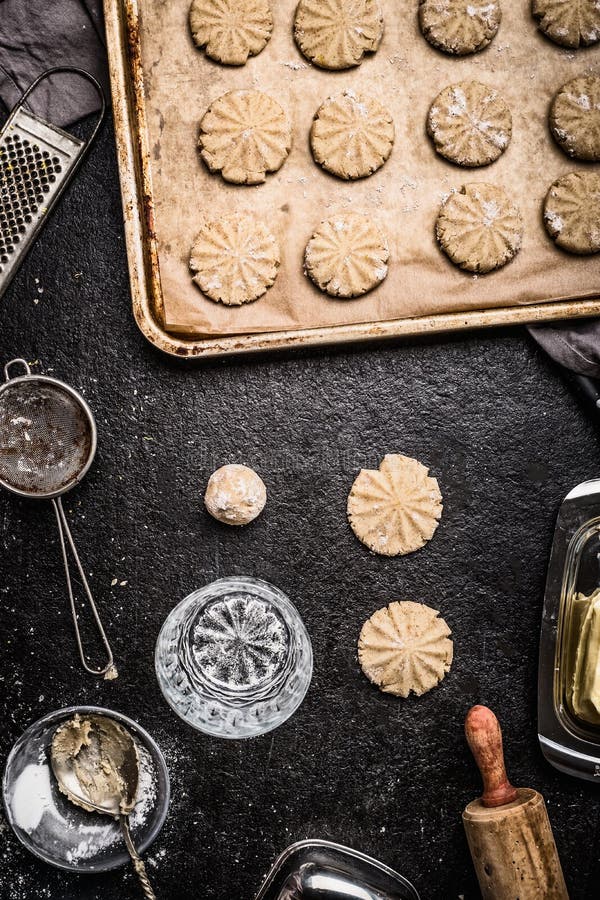 Handmade Cookies Preparation with Drink Glass and Bake Kitchen Tools ...