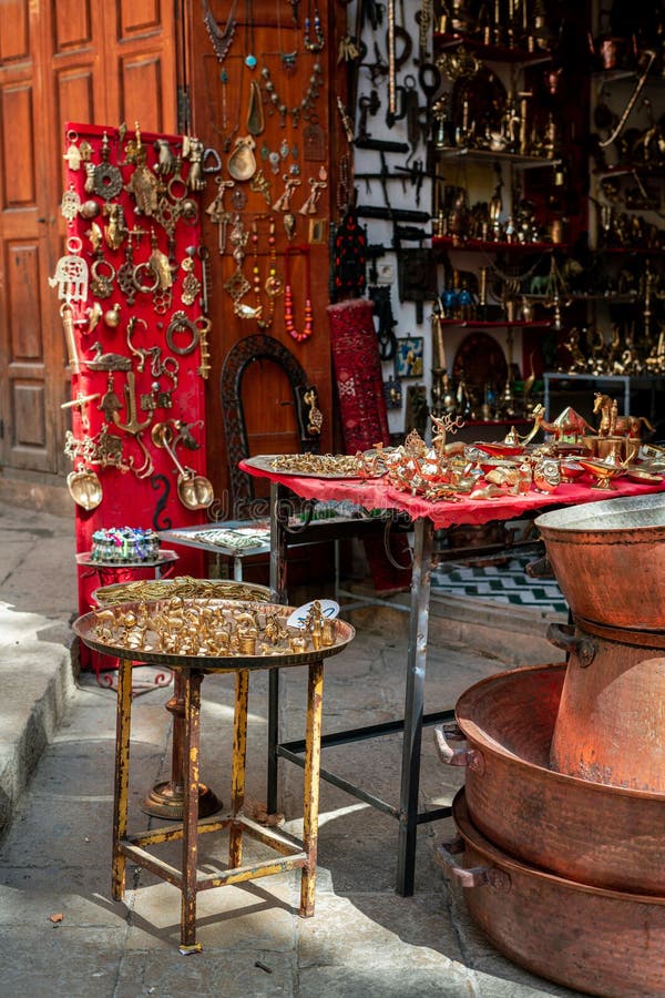 Handmade Copper Products Outside a Bazaar in the Old Medina of Fez ...