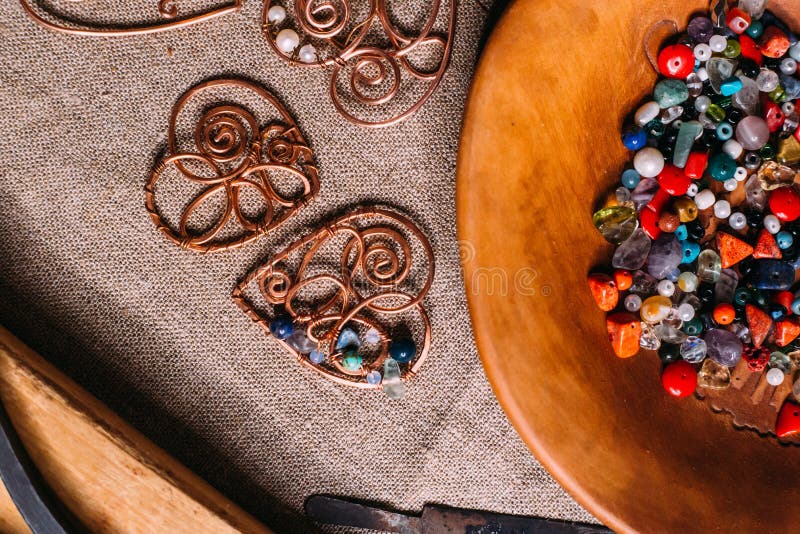 Handmade Copper Wire Working Tools on the Table with Accessoires ...