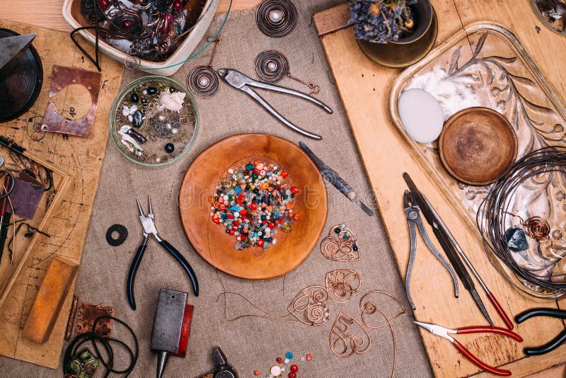 Handmade Copper Wire Working Tools on the Table with Accessoires ...