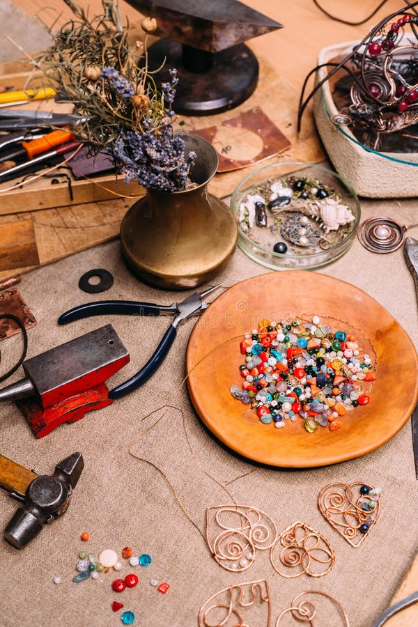 Handmade Copper Wire Working Tools on the Table with Accessoires ...