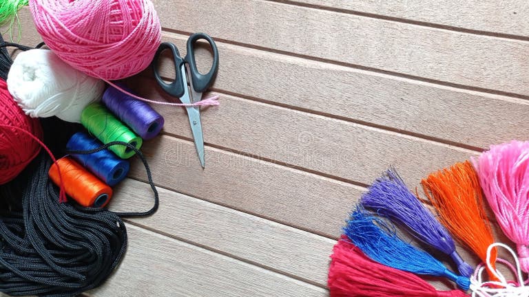 Handmade Craft Materials with Colorful Threads and Tools Stock Photo ...