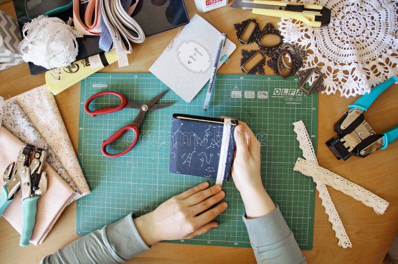 Handmade Creating of the Diary from Special Scrapbooking Paper Stock ...