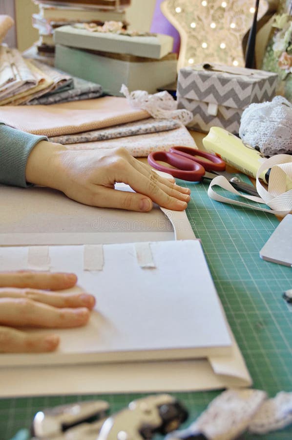 Handmade Creating of the Diary from Special Scrapbooking Paper Stock ...