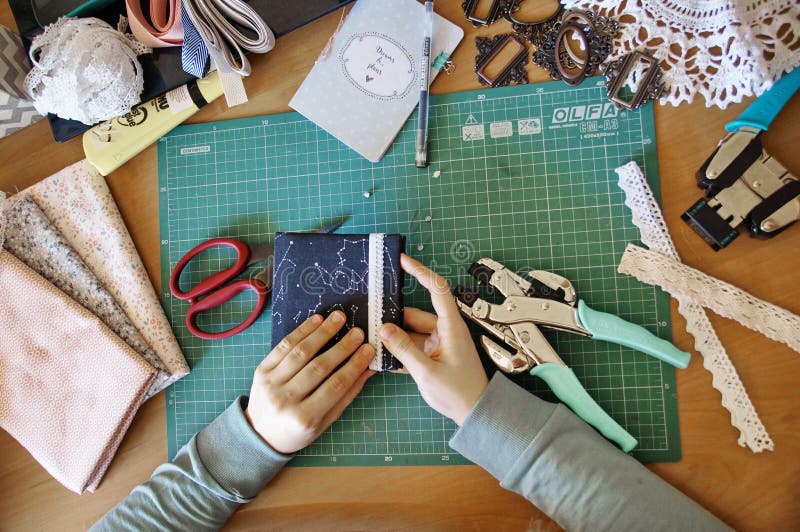 Handmade Creating of the Diary from Special Scrapbooking Paper Stock ...