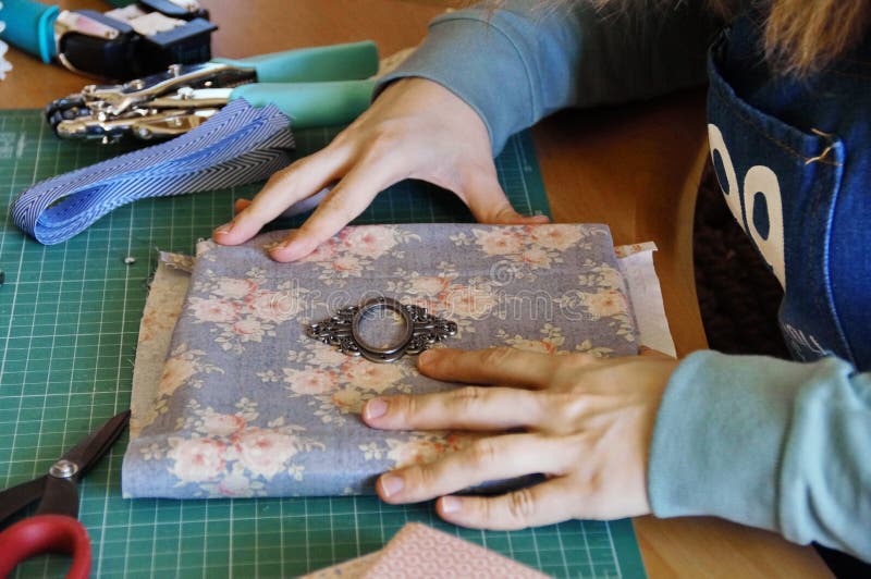 Handmade Creating of the Diary from Special Scrapbooking Paper Stock ...