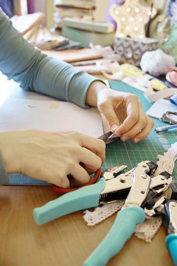 Handmade Creating of the Diary from Special Scrapbooking Paper Stock ...