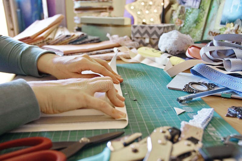 Handmade Creating of the Diary from Special Scrapbooking Paper Stock ...