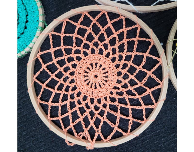 Handmade Crochet with Wooden Circle Frame. Stock Photo - Image of ...