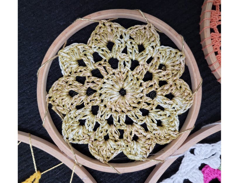 Handmade Crochet with Wooden Circle Frame. Stock Image - Image of frame ...