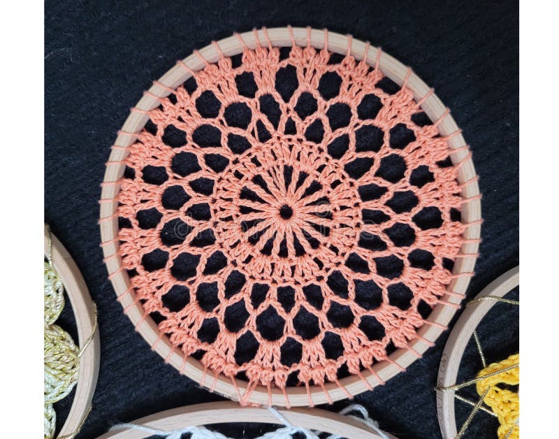 Handmade Crochet with Wooden Circle Frame. Stock Image - Image of ...