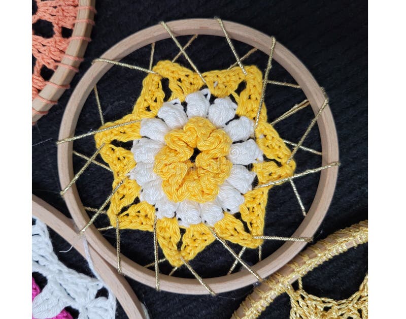Handmade Crochet with Wooden Circle Frame. Stock Photo - Image of ...