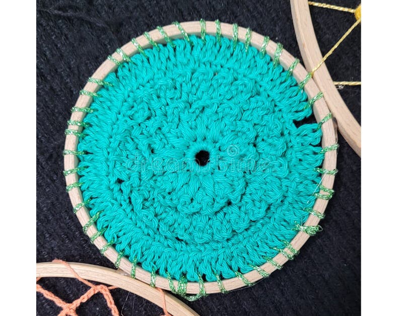 Handmade Crochet with Wooden Circle Frame. Stock Image - Image of hobby ...