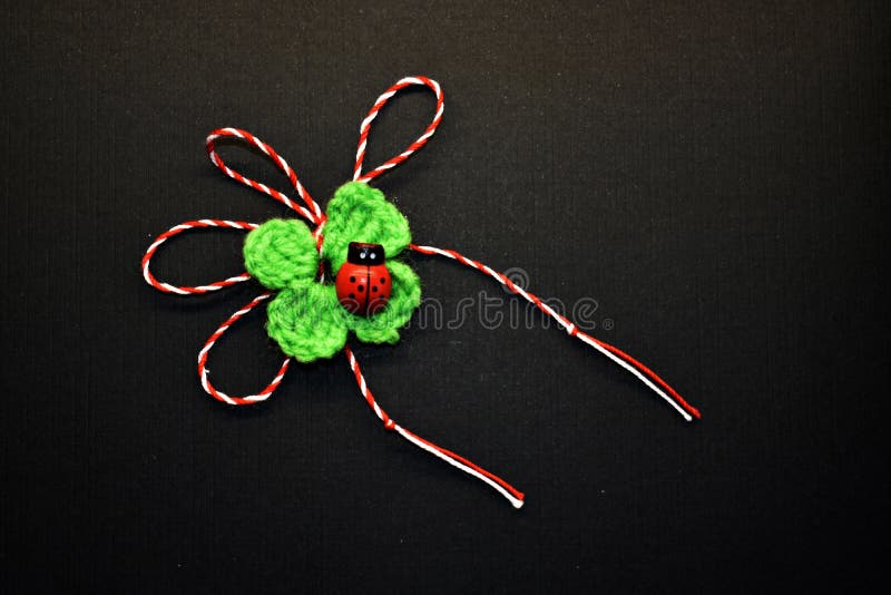 Handmade Crocheted Four-leaf Clover with Ladybug and Red and White ...