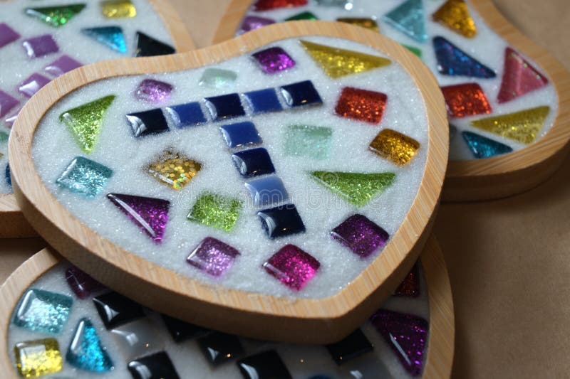 Handmade Crystal Stone Heart Cup Mat Stock Image - Image of acrylic ...