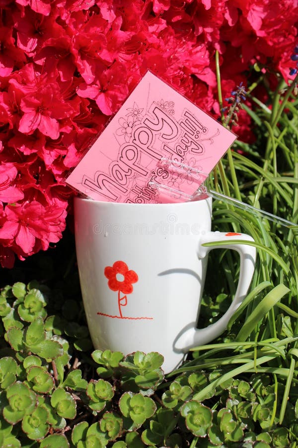 Handmade Cup and a Message Card for Mother`s Day Stock Photo - Image of ...