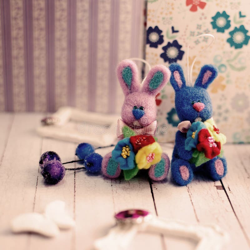 Handmade Decorations and Bunny Rabbits Stock Image - Image of ...