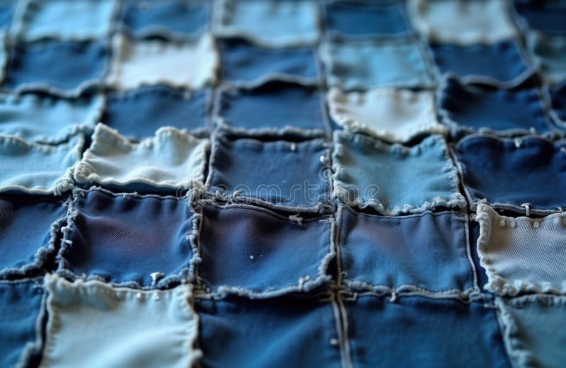 Handmade Denim Patchwork Quilt Features Various Shades of Blue Denim ...