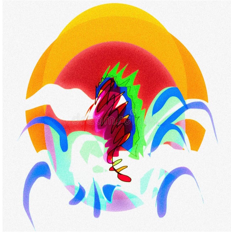 Abstract Dragon on the Clouds with the Moon - Abstract Drawing 2.4 ...