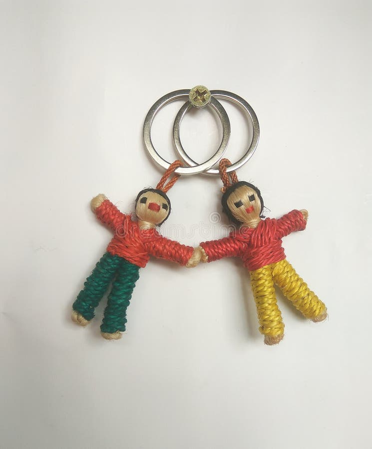 Couples Doll Keyring on White Background. Stock Photo - Image of steel ...