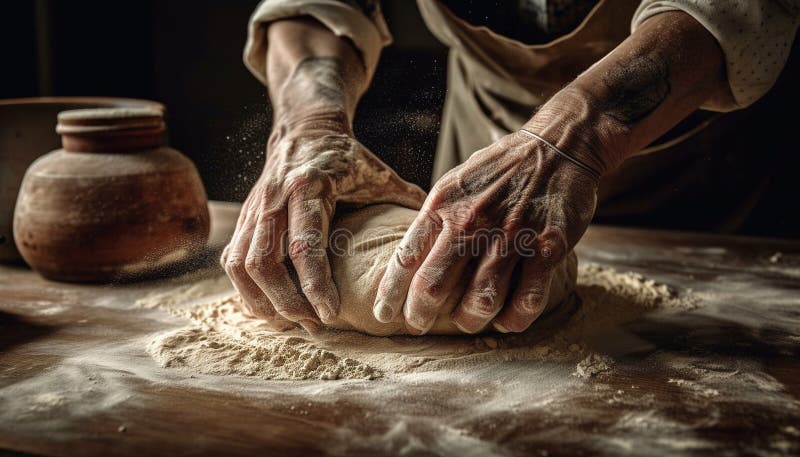 Handmade Dough Kneaded by Skilled Baker Hands Generated by AI Stock ...