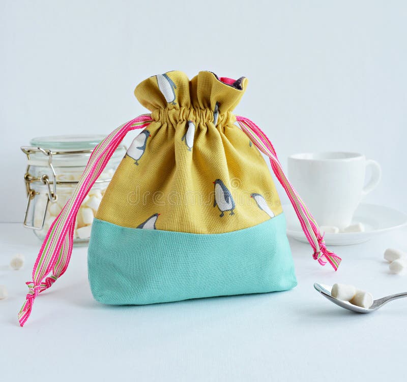 Handmade Drawstring Bag with Penguins Stock Photo - Image of mustard ...