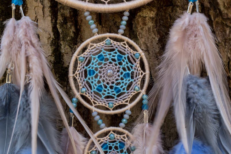 Handmade Dream Catcher with Feathers Threads and Beads Rope Hanging ...