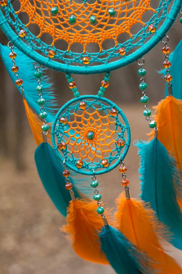 Handmade Dream Catcher with Feathers Threads and Beads Rope Hanging Stock Photo - Image of ...