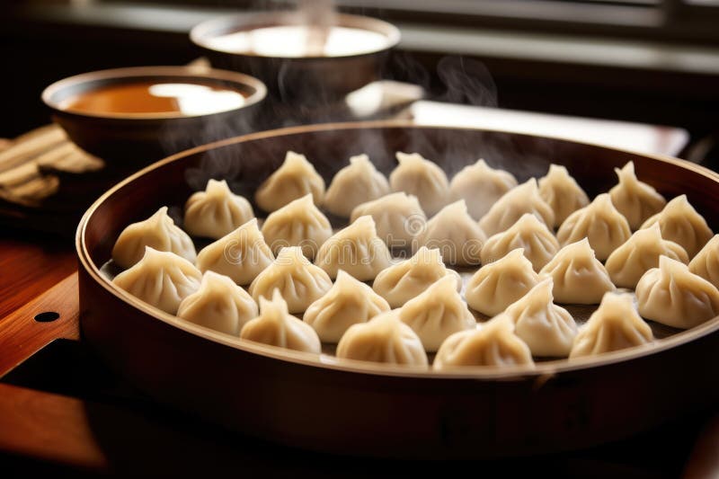 Handmade Dumplings Lining a Cooking Tray Stock Photo - Image of ...