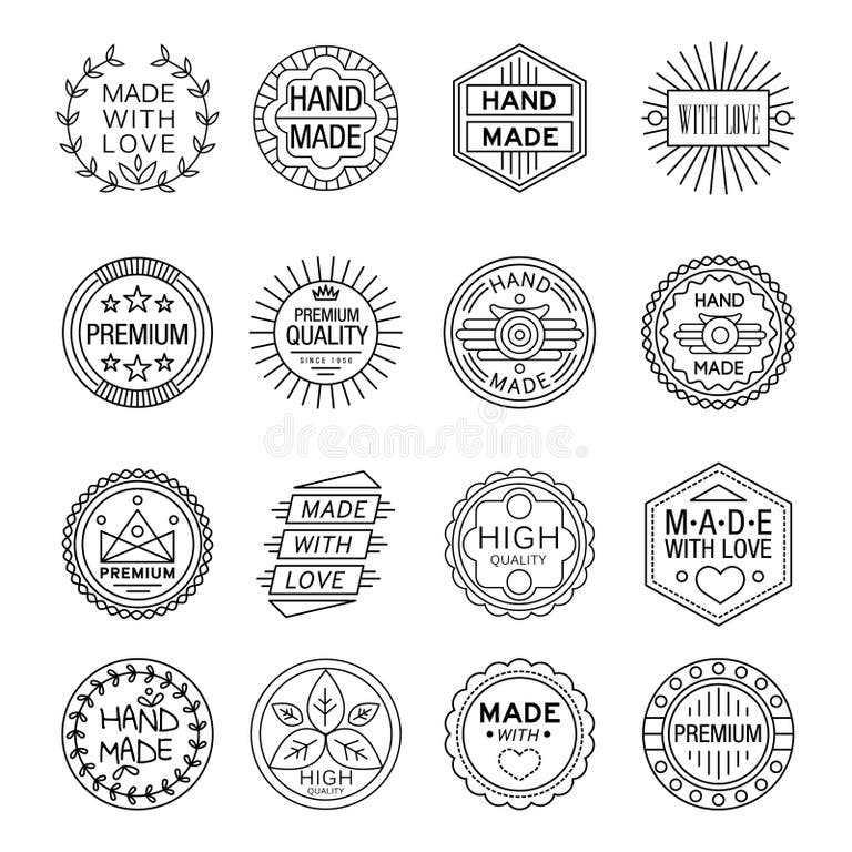 Handmade Emblems Linear Set Stock Vector - Illustration of handcraft ...