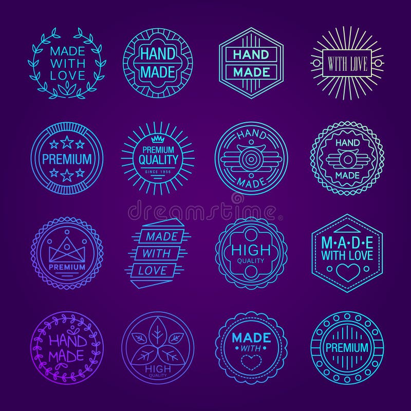 Handmade Emblems Linear Set Stock Vector - Illustration of handcraft ...
