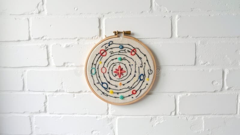 Handmade Embroidery Hoop with Abstract Design on White Brick Wall Stock ...