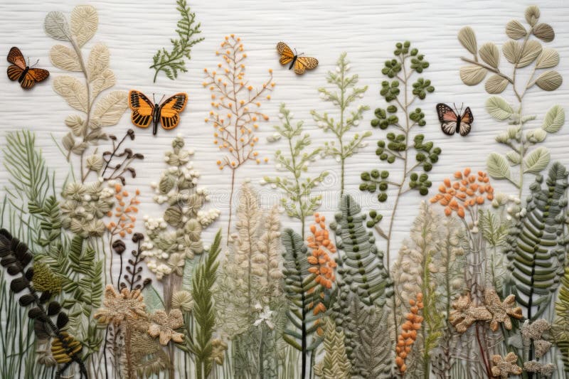 Handmade Embroidery Showcasing Nature-themed Patterns Stock ...