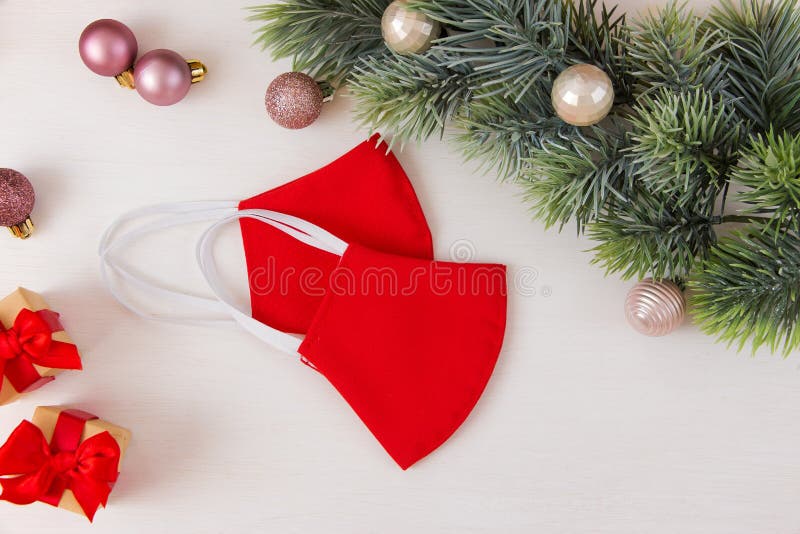 Handmade Face Mask in Red Color. Christmas Concept Stock Image - Image ...