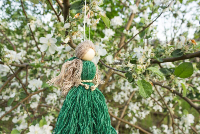 Handmade Faceless Doll Knitted from a Green Threads. Macrame Technique ...