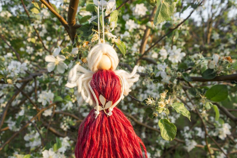 Handmade Faceless Doll Knitted from a Red Threads. Macrame Technique ...