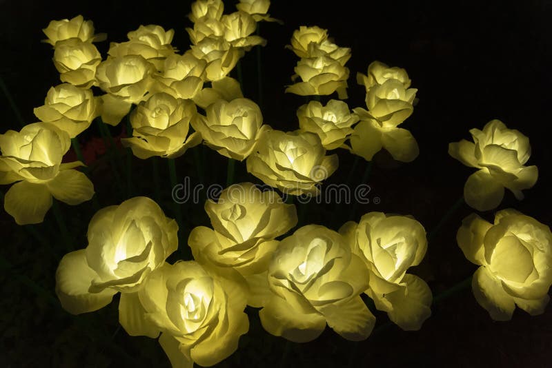 Handmade Flower with LED Light at Night. Artificial Flower Made of ...
