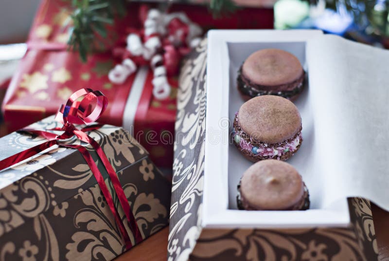 Handmade French Macarons in Handmade Box Stock Image - Image of brown ...