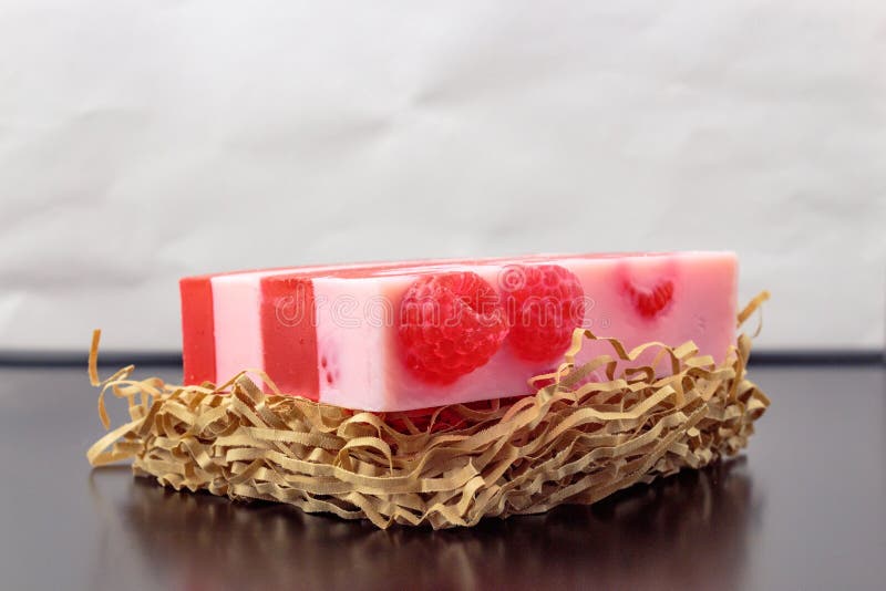 Handmade Fruit Soap on a Paper Backing. on a Dark Light Background ...