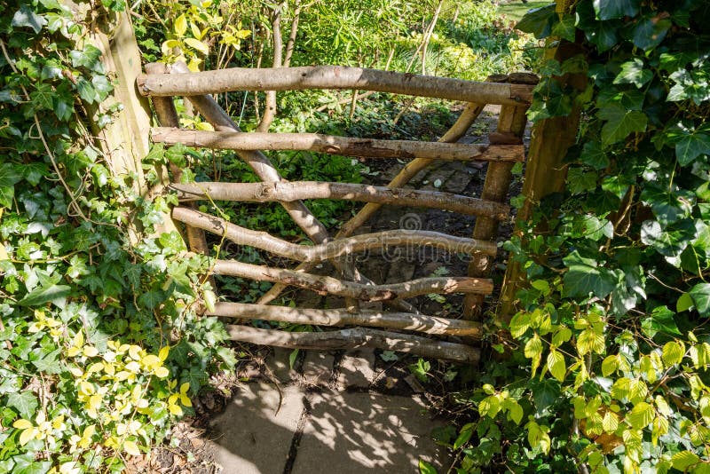 Handmade Garden Gate, Built Out of Naturally Shaped Branches Stock ...