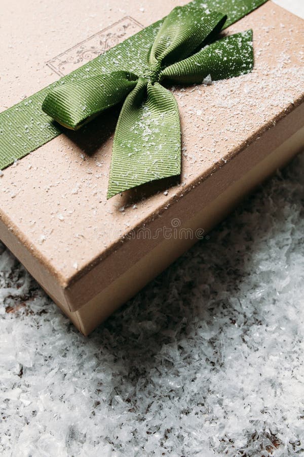 Handmade Gift Box in Snow. Christmas Gift Stock Image - Image of winter ...