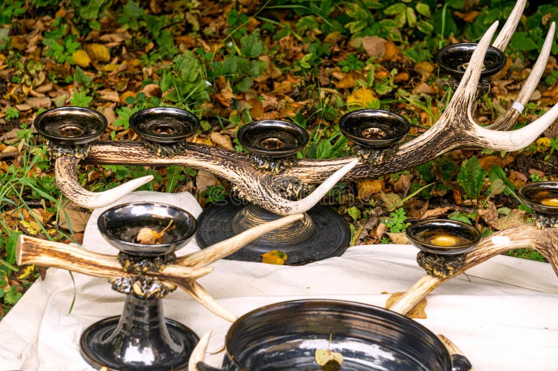 Handmade Glazed Clay Pottery Using Wild Animal Horns. Stock Image ...