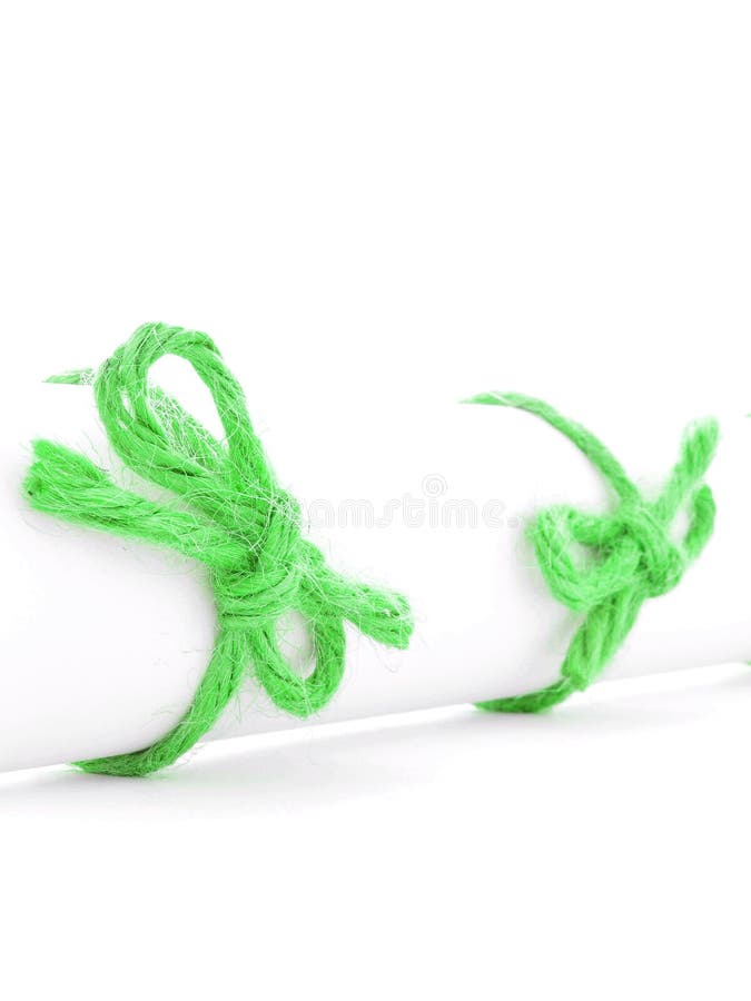 Handmade Green Rope Knots Tied on White Message Scroll Isolated Stock ...