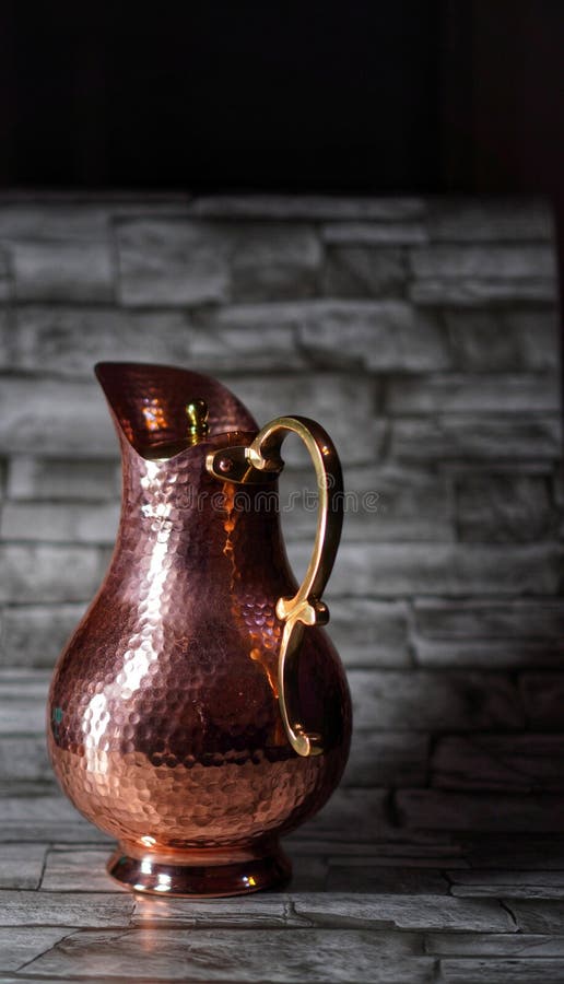 Handmade Hammered Copper Pitcher Stock Photo - Image of shiny, product ...