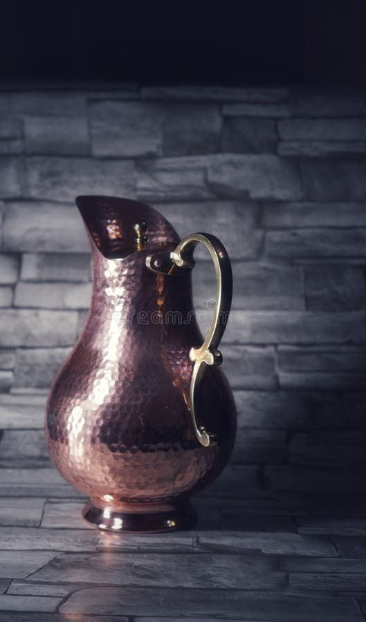 Handmade Hammered Copper Pitcher for Water Stock Image - Image of water ...